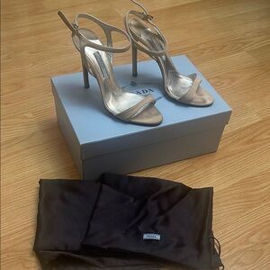 Prada | Shoes | Prada Womens Silver High Heel Sandals | Poshmark